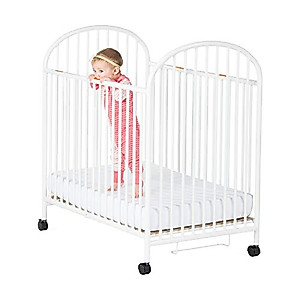 Child Craft Sweet Dreamer Arched Compact Portable Folding Metal Crib with Locking Wheels, White