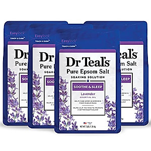 Dr Teal's Pure Epsom Salt, Soothe & Sleep with Lavender, 3 lb (Pack of 4) (Packaging May Vary)