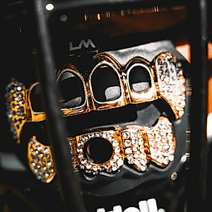 Loudmouth Football Mouth Guard - 3D Chrome Grillz Football Mouthpiece, Fits Adult & Youth, Mouth Guard Football Accessories (3D Grillz Bling - Chrome Black/Gold)