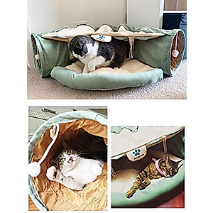 DREAMSOULE Cat Tunnel Bed, 2-in-1 Cat Play Tunnel and Mat for Pets Cats Dogs Rabbits Kittens for Home Foldable Soft Cat Tunnel Tubes Toys Pet Play Bed Indoor (green)