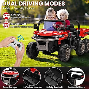 anrli 24V Ride on Car XL 2 Seats Ride on Dump Truck 4WD 6X6 Ride On Truck Electric Kids UTV w/2.4G Remote Control,3 Adjustable Speed, Bluetooth Music,Spring Suspension,Power Vehicle Wheels, Red