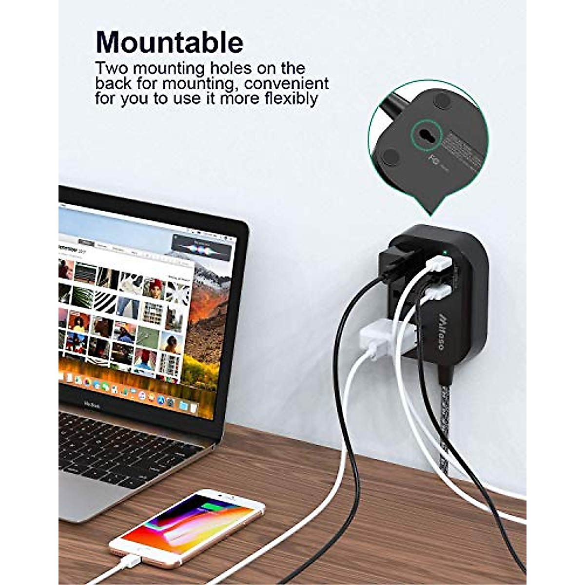 Power Strip with USB, Mountable Flat Plug Power Strip with 3 Outlets 3 USB Ports(Smart 3.1A), 5ft Braided Extension Cord, Compact for Cruise Ship, Travel, Home, Office