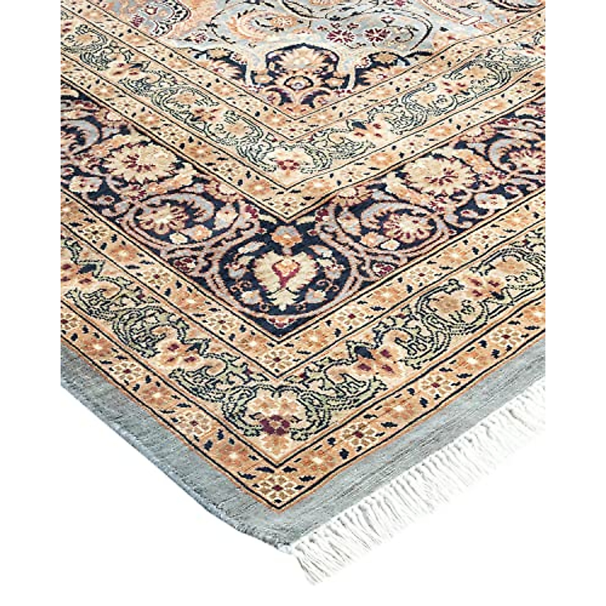 Solo Rugs One of a Kind Hand Knotted Hand Made Wool Traditional Floral Mogul Gray 8 x 10 Area Rug
