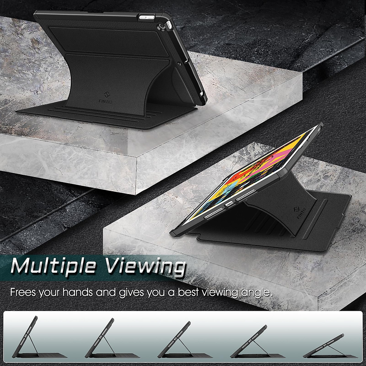 Fintie Magnetic Stand Case for iPad 9th / 8th / 7th Generation (2021/2020/2019) 10.2 Inch, [Multiple Secure Angles] Shockproof Rugged Soft TPU Back Cover, Auto Sleep Wake, Black