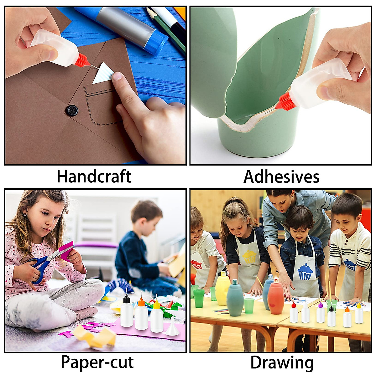 YEAJOIN 18PCS Precision Needle Tip Glue Applicator Bottles, 6 Color 30ML/1 OZ Fine Needle Tip Squeeze Bottle with Mini Funnel for DIY Paint Paper Quilling Craft Glue Ink Liquid Acrylic Painting