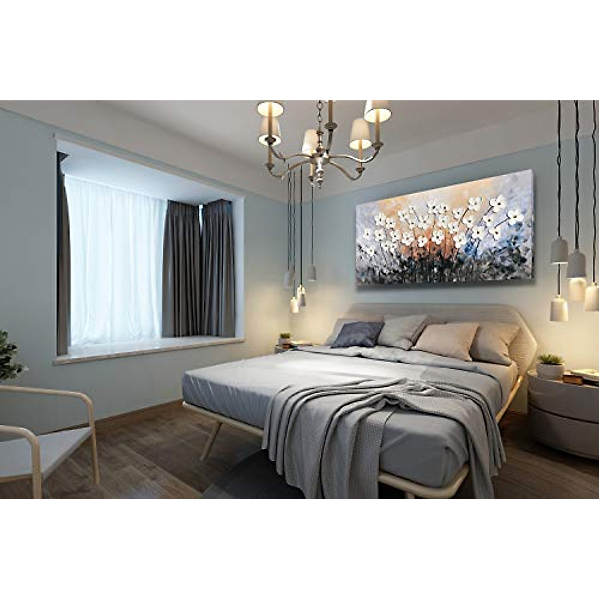 Yihui Arts Flower Canvas Wall Art with 3D Hand Painted Textured Modern Large Oil Painting Contemprary Aesthetic Floral Pictures for Living Room Bedroom DinningDecor