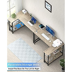 WOODYNLUX L Shaped Computer Desk - 43 Inch Home Office Desk with Shelf, Gaming Desk Corner Table for Work, Writing and Study, Space-Saving, Gray
