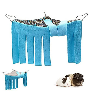 RIOUSSI Guinea Pig Hideout Hideaway Corner Fleece Toys Cage Accessories with Reversible Sides, Geo/Gray+Blue x 1 Curtain