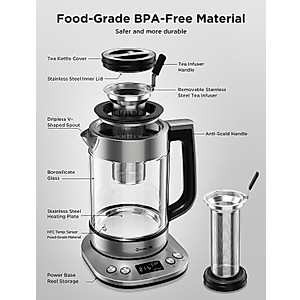 GoveeLife Smart Electric Kettle with Tea Infuser for Loose Leaf Tea, 1.7 L Electric Tea Kettle with Brewing Program, Variable Temperature Control, 2 H Keep Warm & Auto Shut off, BPA Free, Sliver