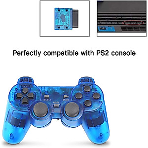 Rzzhgzq PS2 Wireless Controller 2.4G Play Station 2 Gamepad 2 Pack Dual Vibration Compatible with Sony Play -station 2 Console (ClearBlue +ClearRed)