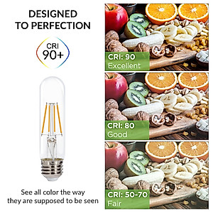 Simba Lighting LED T10 Tubular Edison Filament Light Bulbs (3 Pack) 4W Dimmable 40W Equivalent 120V for Cabinet Display, Piano Lamps, Clear Glass Decorative, Standard Medium E26 Base, Warm White 2700K