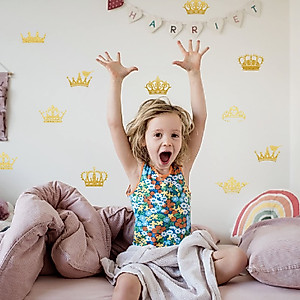 SUPERDANT 8 Style Gold Crown Theme Wall Sticker Bird on Crown Wall Decals Self Adhesive Wall Decor Art Removable PVC Decal for for Girls Room Nursery Living Room Bedroom Decor