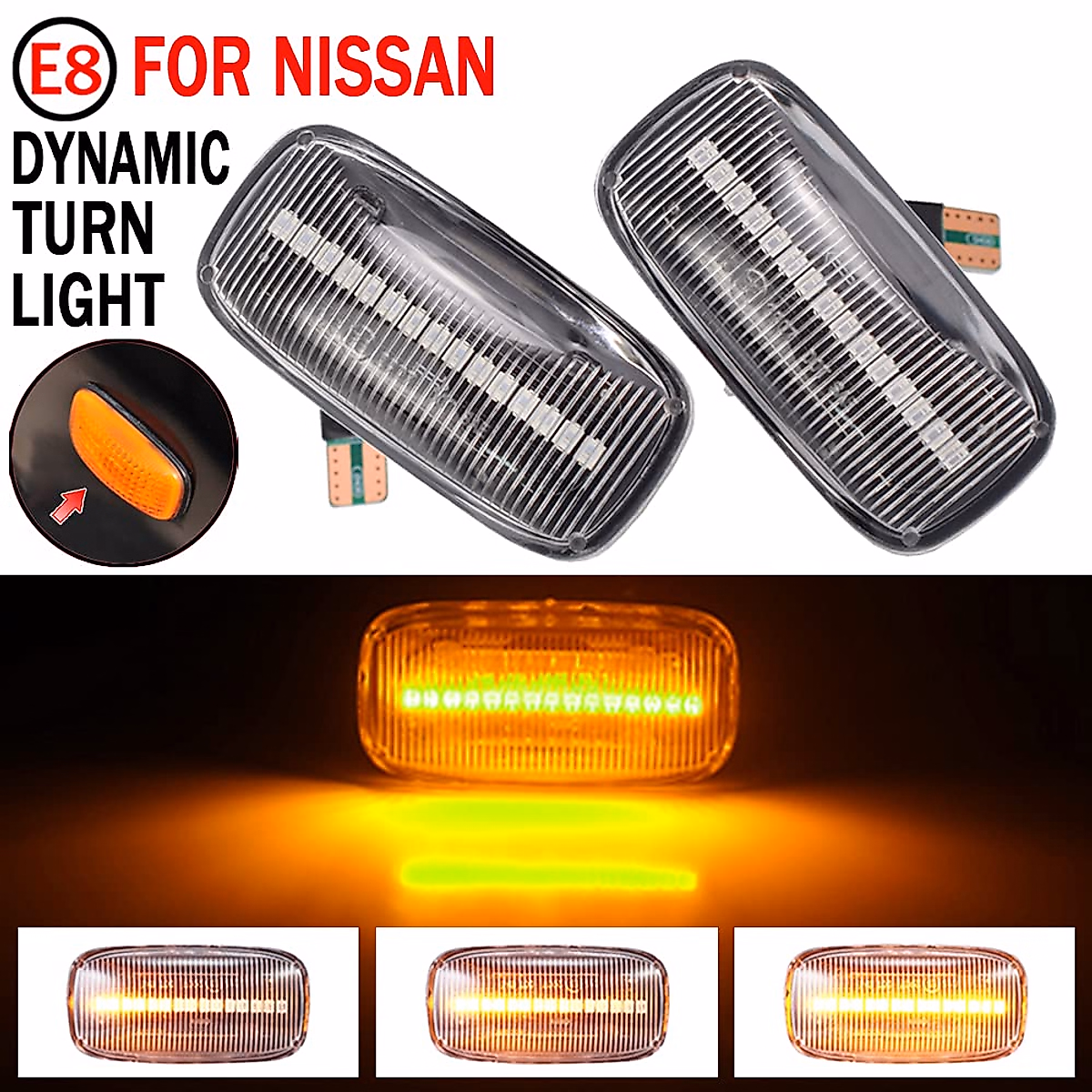 Hacreyatu For-Nissan Skyline R34 Almera N15 N16 Pulsar Maxima QX Sunny G10 Primera P11 P12 Car Led Dynamic Side Marker Turn Signal LightLed (Clear)