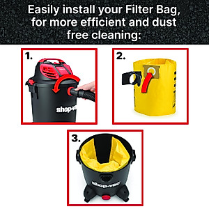 Shop-Vac 9067133, High-Efficiency Disposable Collection Filter Bags, Fits 5-8 Gallon Tanks, Yellow, Vacuum Filter Bags, Dry Pick Up Only, (2 Pack)