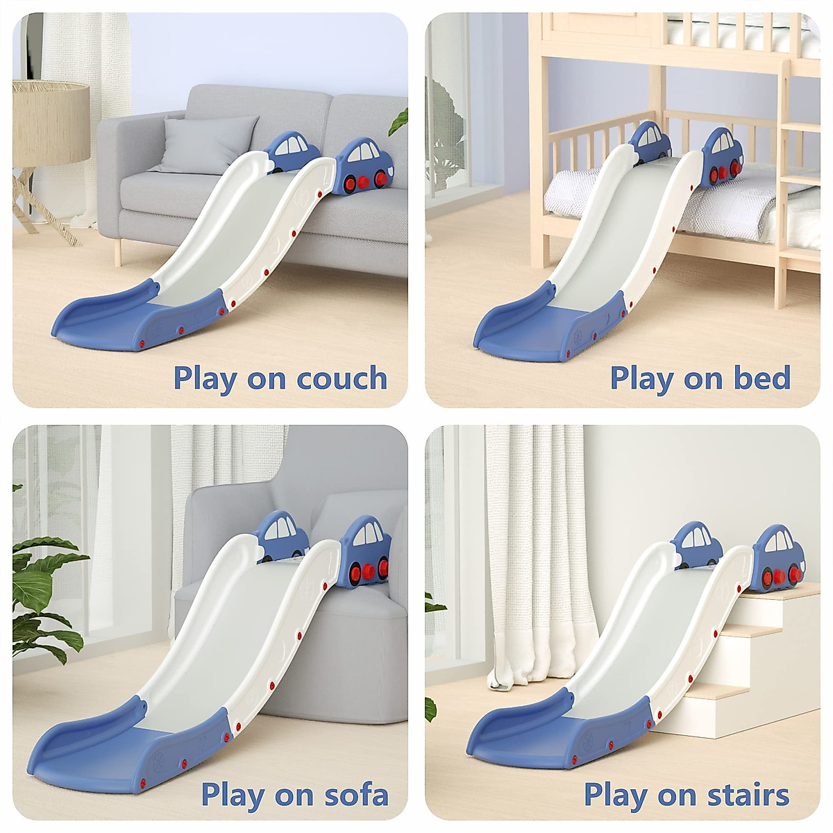 Kids Slide for Bed Couch Slide for Stairs Slide Extended Widened Toddler Slide Plastic Indoor Slide Toy Easy to Assemble Store Car Blue Plus