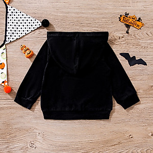 Noubeau Toddler Girls Boys Halloween Hoodie Pumpkin Ghost Print Hooded Sweatshirts Pullover Kids Shirt Tops Fall Clothes (Black- Skeleton, 1-2T)