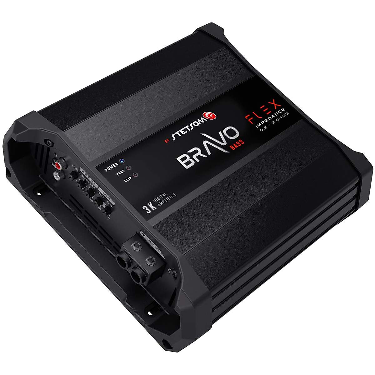 Stetsom Bravo BASS Flex 3K Mono Class D Car Audio Amplifier, Automatic Impedance System 0.5 to 2 Ohms, Monoblock, 3000 Watts RMS at Variable Impedance, 3000x1, Smart Multi-impedance Subwoofers Amp