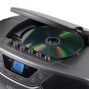 JENSEN CD-590-GR CD-590 1-Watt Portable Stereo CD and Cassette Player/Recorder with AM/FM Radio and Bluetooth (Gray)