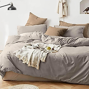 ETDIFFE Tan Queen Size Comforter, 3pc Soft Farmhouse Taupe Bedding Set & Collection, Lightweight All Season Microfiber Down Alternative Bed Comforter with 2 Pillow Shams for Women Men