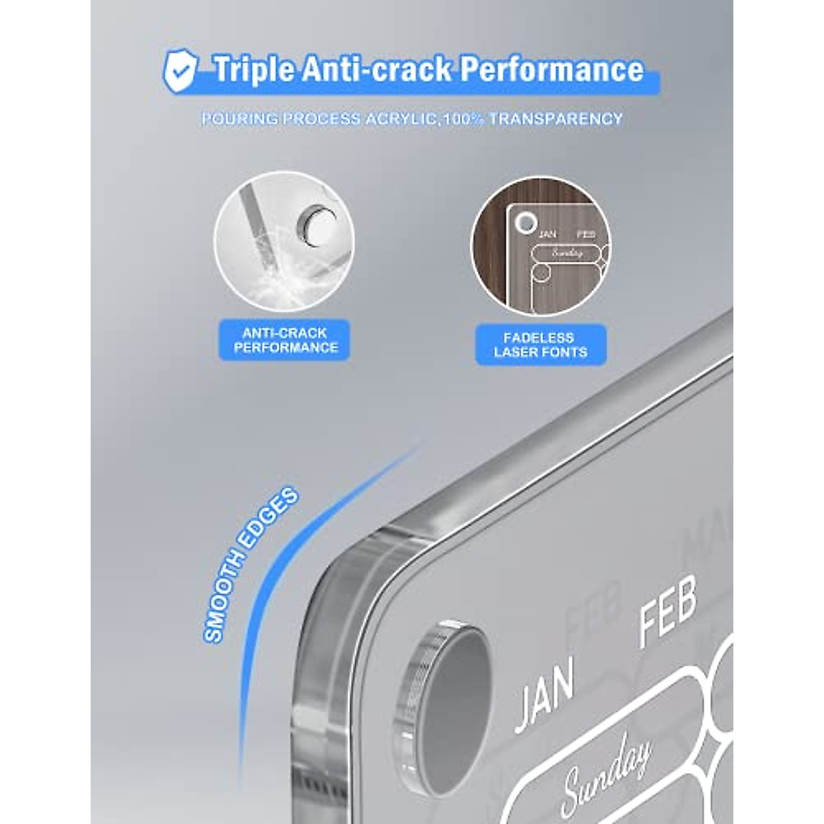 Acrylic Magnetic Dry Erase Calendar Board for Fridge, 16''x12'' Monthly Calendar&Blank Dry Erase Board for Fridge, 90% Stronger-Magnetic Whiteboard Planner Also for Stainless Steel 6 Markers 1 Eraser