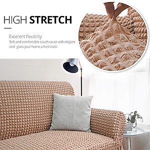 NICEEC Loveseat Slipcover Khaki Loveseat Cover 1 Piece Easy Fitted Sofa Couch Cover Universal High Stretch Durable Furniture Protector Love Seat with Skirt Country Style (2 Seater Khaki)