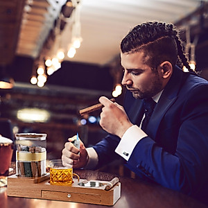 OTAKOKIT Cigar Humidor and Cigar Ashtray Set With Whiskey Coasters, Acrylic Cigar Jar, Humidifier, Drawer, Cigar Holder and Cigar Cutter, Cigar Accessories Decor, Personalized Cigar Gifts for Men