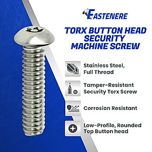 Fastenere Torx Security Machine Screws - 3/8-16 x 1-1/2" (5-Pack) Stainless Steel, Tamper-Resistant, Button Head Screws, Bolt Screw for Higher Level of Safety & Theft Prevention