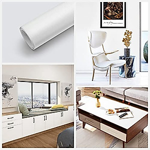 16"x78.7" Matte White Wallpaper White Peel and Stick Wallpaper Self Adhesive Removable Wallpaper Thick Decorative Vinyl Film Waterproof Contact Paper for Walls Countertop Cabinets Furniture