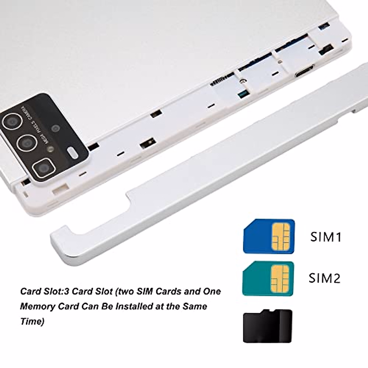 Kufoo Calling Tablet, 100‑240V Silver 6G 128G 10.1 Inch Tablet for Reading (US Plug)