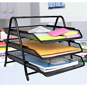 Greenco Letter Tray Desk Organizer, 3-Tier Mesh Paper Tray, Document, Letter, Office Paper Organizer, Black