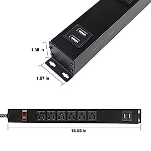 6 Outlet Surge Protector, Metal Power Board with USB Port, Wall Mount Power Board, 8 ft. Braided Extension Cord, 15A 125V 1875W…