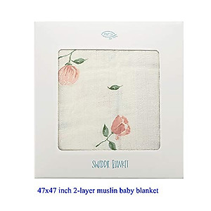 Monfish Muslin Baby Toddler Blanket- Large, Ultra-Soft Pink Rose Blanket for Girls- Baby Everything Blanket-Two Layer Stroller Blanket (Pink Rose)