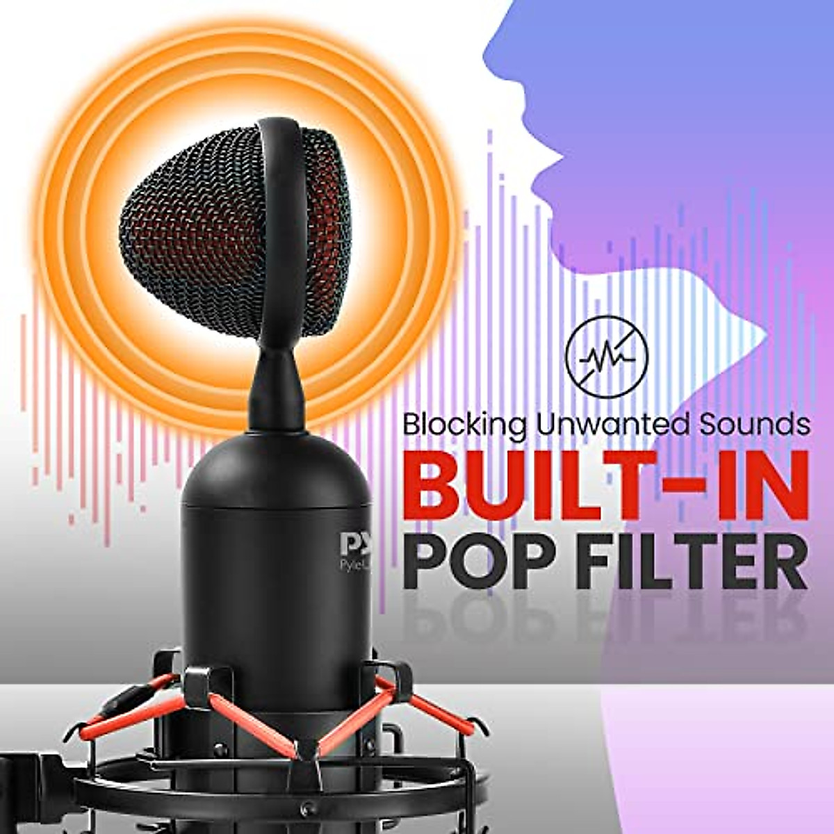 PyleUSA USB Cardioid Condenser Microphone - Audio Mic w/USB Cable, Built-in Pop Filter, Adjustable Desktop Stand - for Gaming PS4, Streaming, Podcasting, Studio, YouTube - PDMIUSB75