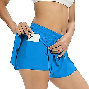 Flowy Athletic Shorts for Women Gym Yoga Workout Running Exercise Sweat Spandex Cute Tennis Skirt Womens Comfy Lounge Preppy Trendy Clothes Casual Summer(S, Blue)