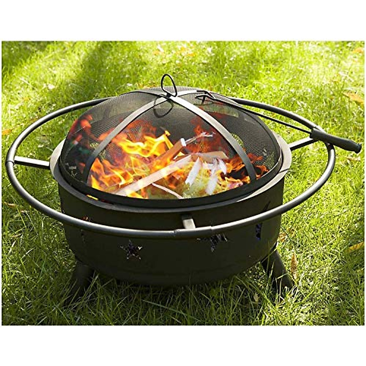 LEAYAN Garden Fire Pit Portable Grill Barbecue Rack Fire Pit Grill Wood Burning - 28 Inch Large Bonfire Patio Backyard Firepit Large for with Round Spark with Cover BBQ Cooking for Camping Backyard