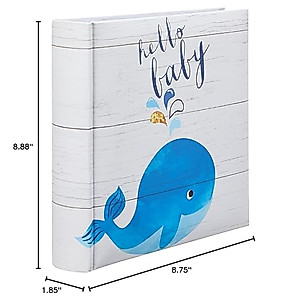 MCS 200-Pocket Baby 4x6 Photo Album with Writing Space, 8.5 x 8.5 Inches, Baby Blue Whale
