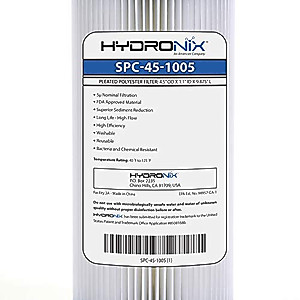 Hydronix SPC-45-1005 Whole House Sediment Pleated Water Filter, Reusable, 4.5" x 10" - 5 Micron (6 Pack)