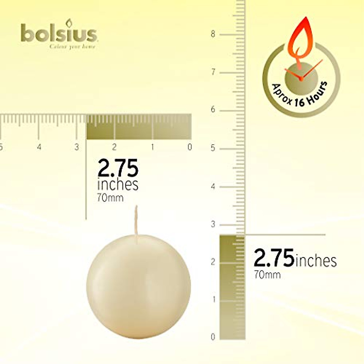 Bolsius Set of 2 Ivory Ball Candles - 2.75 inch Unscented Candle Set - Dripless Clean Burning Smokeless Dinner Candle - Perfect for Wedding Candles, Parties and Special Occasions