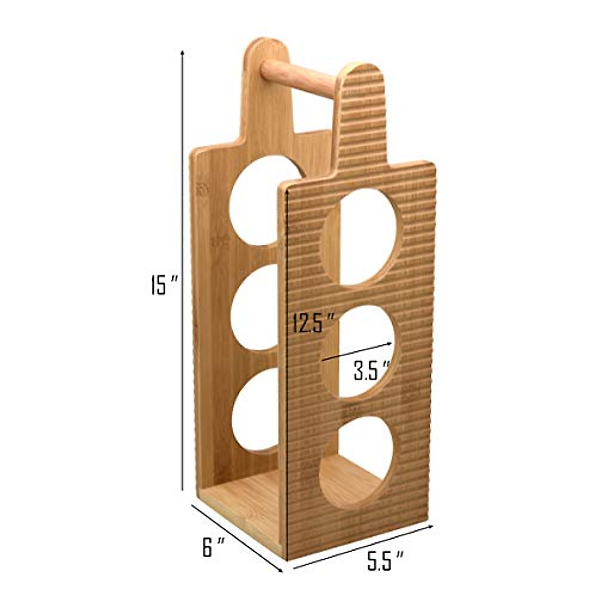 JB Home Collection 4574, Bamboo Wood 3 Bottle Wine Rack Display Stand for Table Countertop, Preassembled