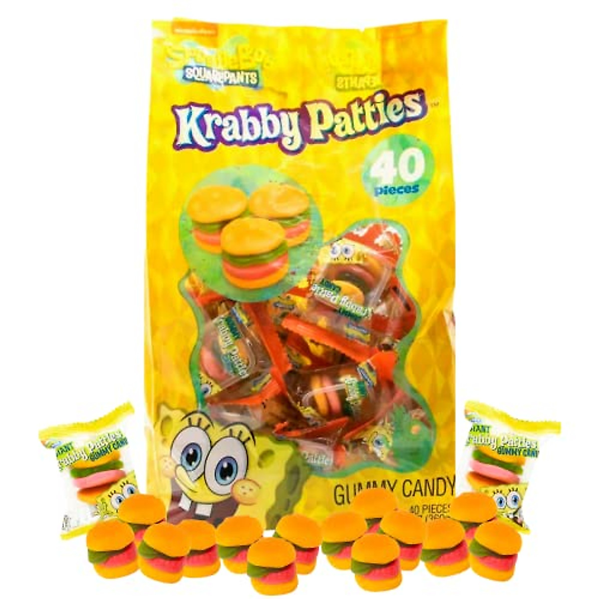 Nickelodeon SpongeBob Squarepants Krabby Patty Gummy Candy, Individually Wrapped Pattie (40 Count), Halloween Candy