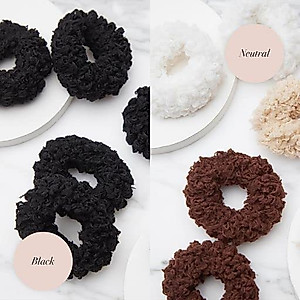 Kitsch Organic Cotton Fluffy Scrunchies - Large Hair Accessories for Women and Girls | Hair Bands & Ponytail Holders, 6pc (Black)