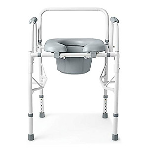 Medline Drop Arm Commode, Swing Arm Rest for Easy Transfer, Padded Seat, Contains Chair, Pail, Lid, and Splash Guard, 350lb. Weight Capacity