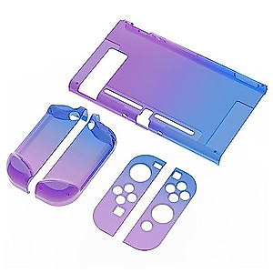 eXtremeRate PlayVital Back Cover for Nintendo Switch Console, Handheld Controller Protector Hard Shell for Joycon, Dockable Protective Case for Nintendo Switch - Gradient Translucent Bluebell