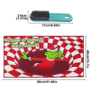 Christmas 3D Illusion Doormat Indoor Outdoor Non- Slip Floor Mat with 3D Green Monster 3D Visual Illusion Fluffy Carpet for Front Door, Bathroom,Bedroom, Home Party. (Red+White, 16x32in)