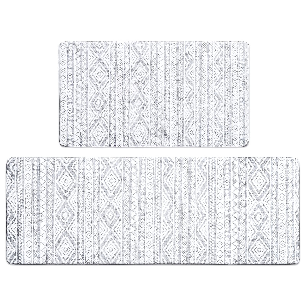 FRESHMINT Anti Fatigue Kitchen Mats for Floor 2 Piece Set, Waterproof & Non-Skid Boho Kitchen Rugs, Cushioned Kitchen Mat for Standing Washable Comfort Desk Kitchen Runners, 17x30+17x47