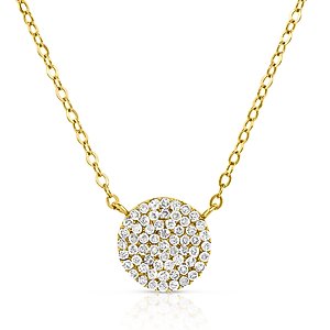 MAX + STONE 10K Gold Diamond Necklace for Women | Round Solitaire Diamond Pendant Necklace for Women | Real Gold Diamond Cluster Necklace with 18” Cable Chain