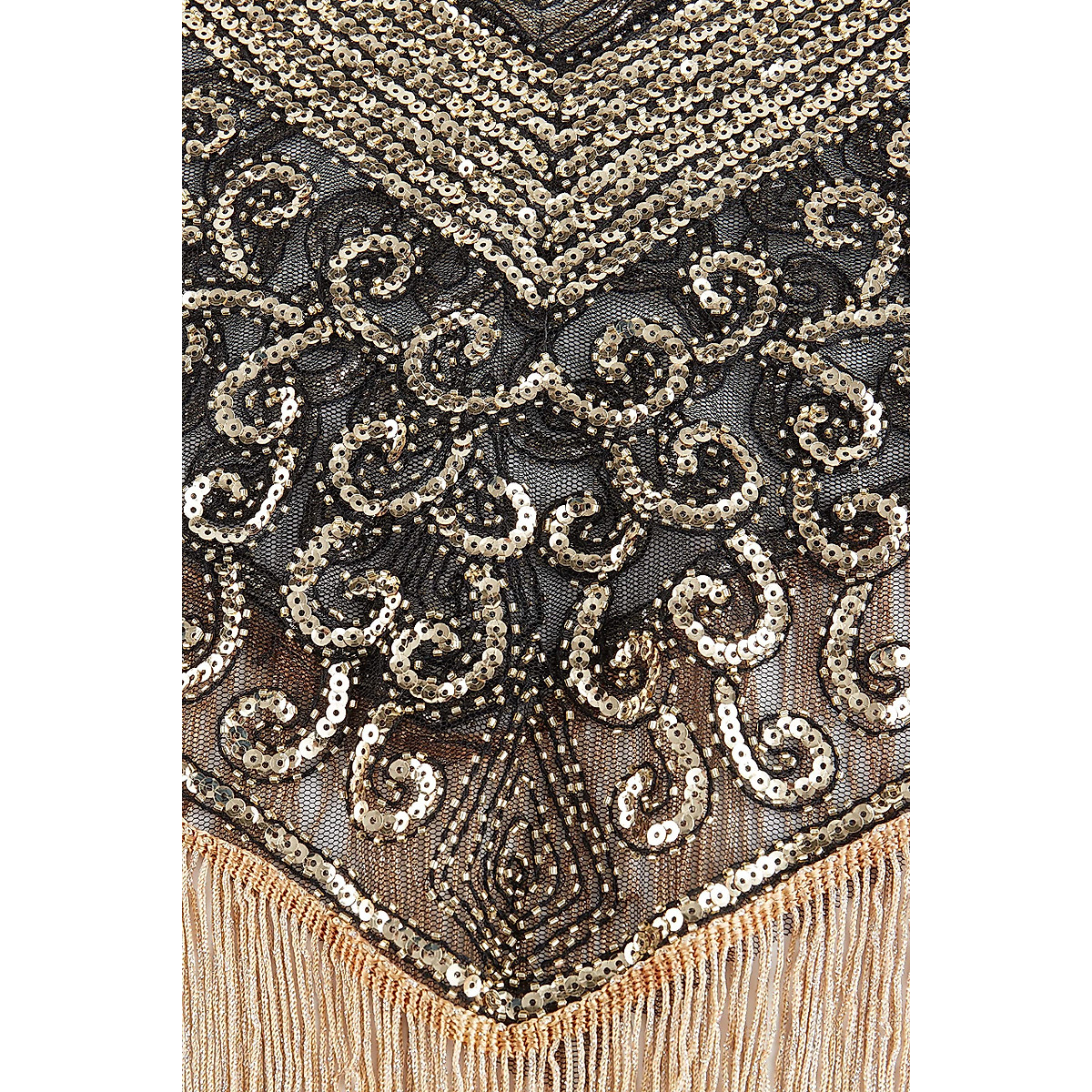 BABEYOND 1920s Shawl Wraps Long Fringed Evening Cape Sequin Beaded Party Shawl (Black Gold)