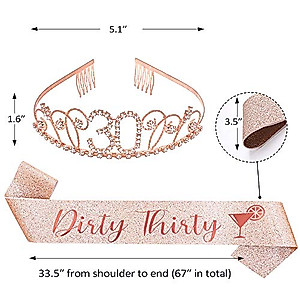"Dirty Thirty" Sash and Rhinestone Crown Set - 30th Birthday Party Gifts Birthday Sash for Women Birthday Party Supplies