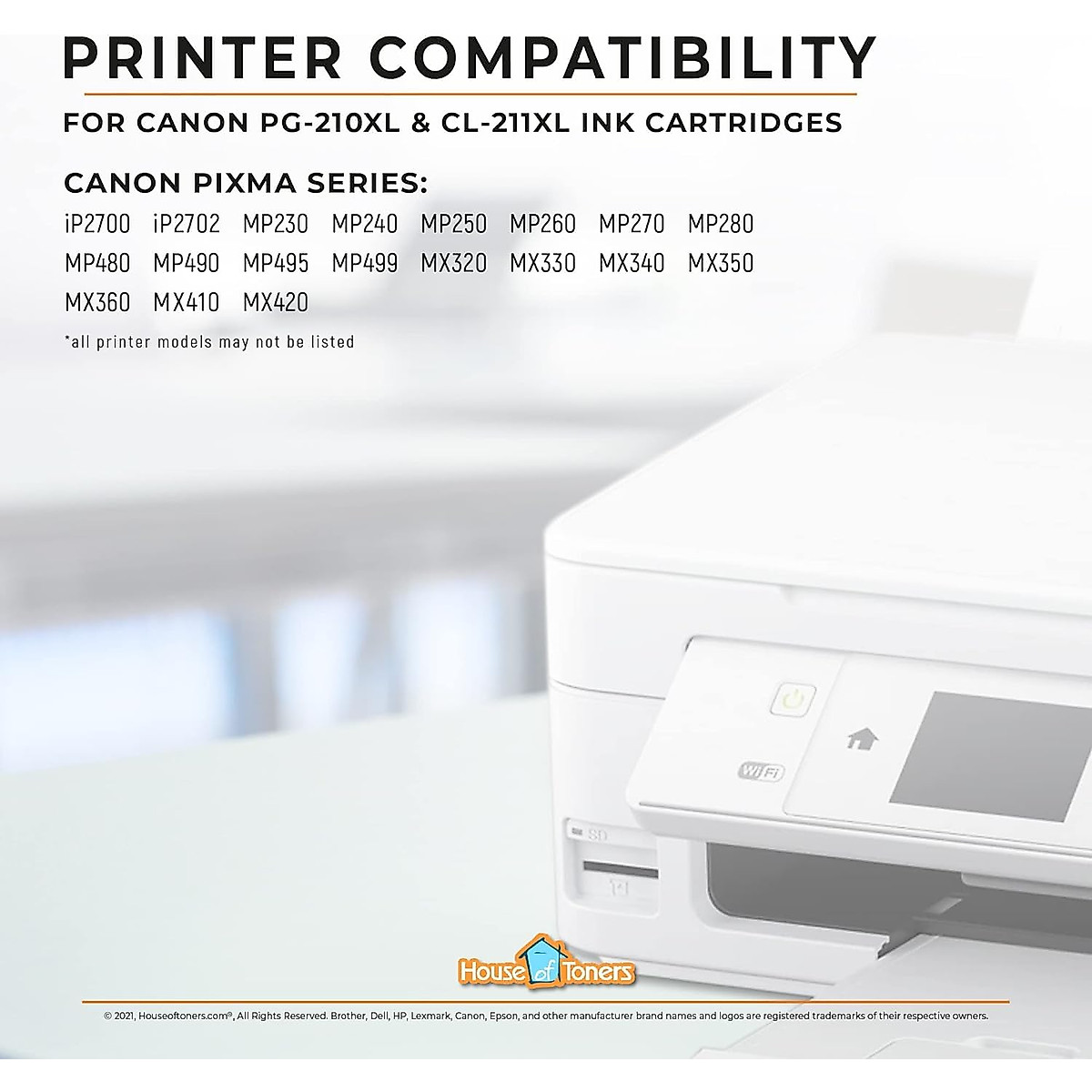 Houseoftoners Remanufactured Ink Cartridge Replacement for Canon PG-210XL CL-211XL 210 XL 211 XL for PIXMA iP2702 MP250 MP490 MP495 MX320 MX330 MX340 MX350 MX410 Printers (1 Black 1 Color, 2PK)