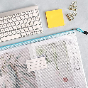 EOOUT 24pcs Mesh Zipper Pouch, Zipper Bags, Document Bag with Label Pocket, Plastic Zip File Folders, 16.9x12 in A3 Size, Puzzle Bags for Organizing, for Board Game School Office Supplies Home Storage